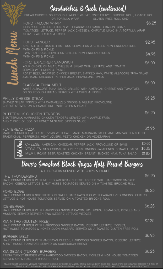Our Menu – Thunderbird Cafe