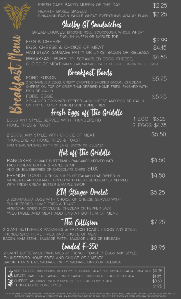 Our Menu – Thunderbird Cafe