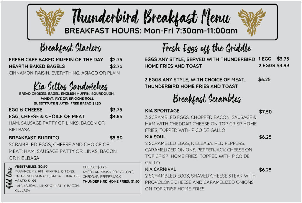 Our Menu – Thunderbird Cafe