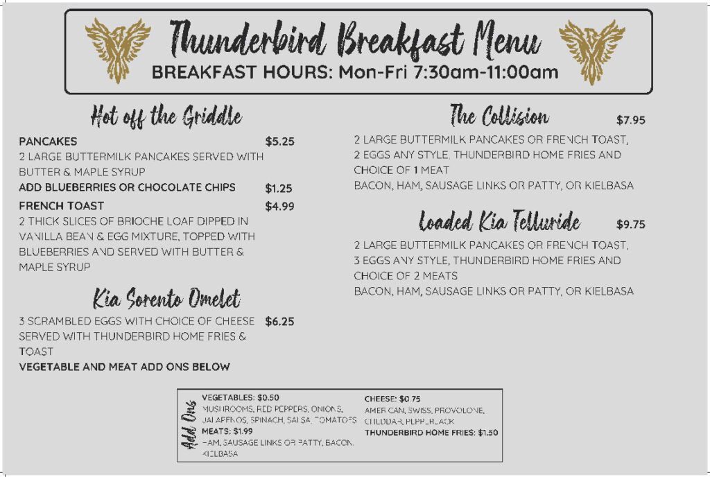 Our Menu – Thunderbird Cafe