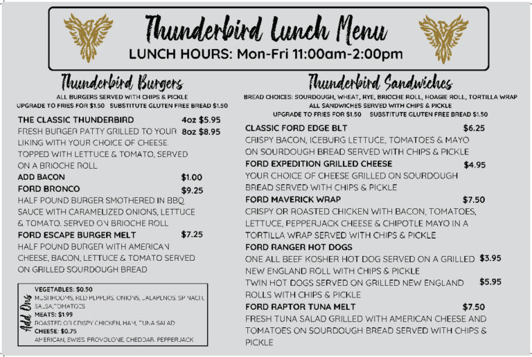 Our Menu – Thunderbird Cafe