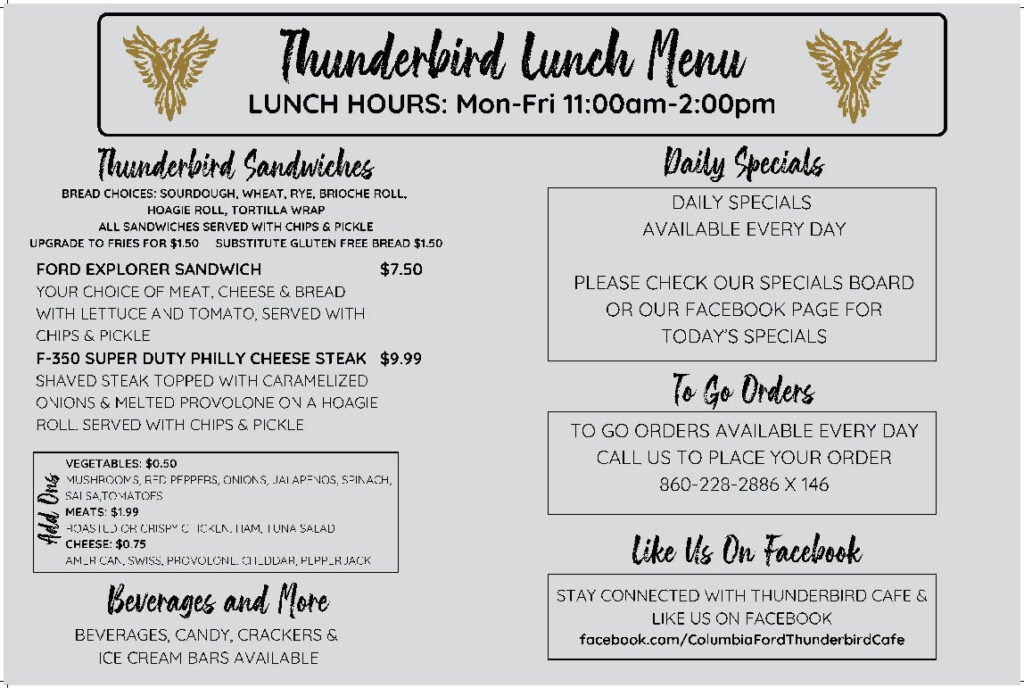 Our Menu – Thunderbird Cafe